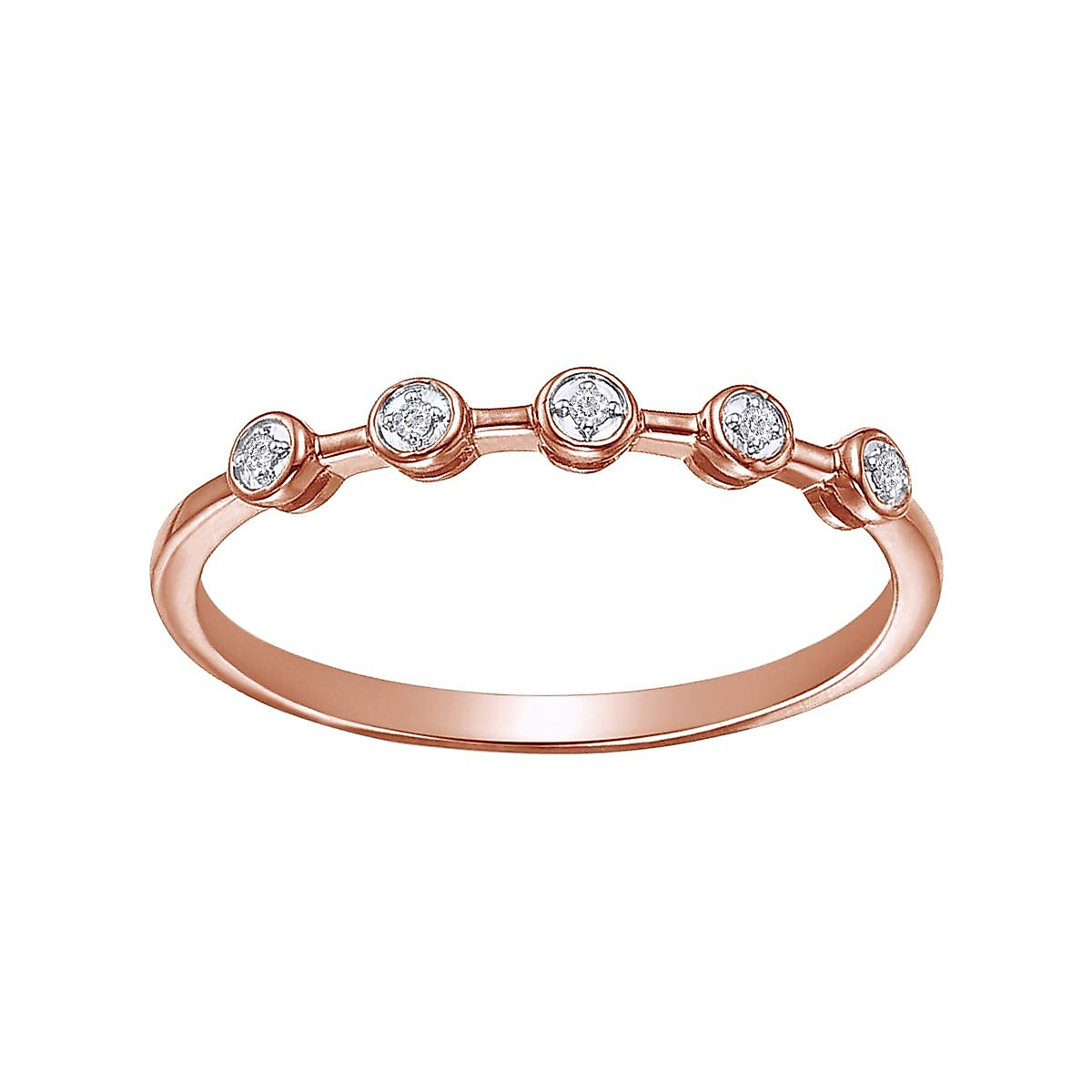 Samaira Jewelry Five-Stone Bezel Natural Diamond Accent Stackable Wedding Band Ring in 14k Rose Gold Over 925 Sterling Silver (1/20 Cttw, I-J Color, I2-I3 Clarity) Ring Size-8