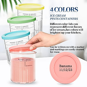 Ninja Creami Deluxe Pint Containers - Fit for CN501CO NC501 NC500, 11-in-1, 24oz XL Ice Cream Makers - 4 Pack Food Ninja Kitchen Creami Cups Bowls - Dishwasher Safe, BPA Free