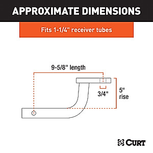 CURT 45014 Class 2 Trailer Hitch Ball Mount, Fits 1-1/4-Inch Receiver, 3,500 lbs, 3/4-Inch Hole, 5-Inch Rise, Gloss Black Powder Coat