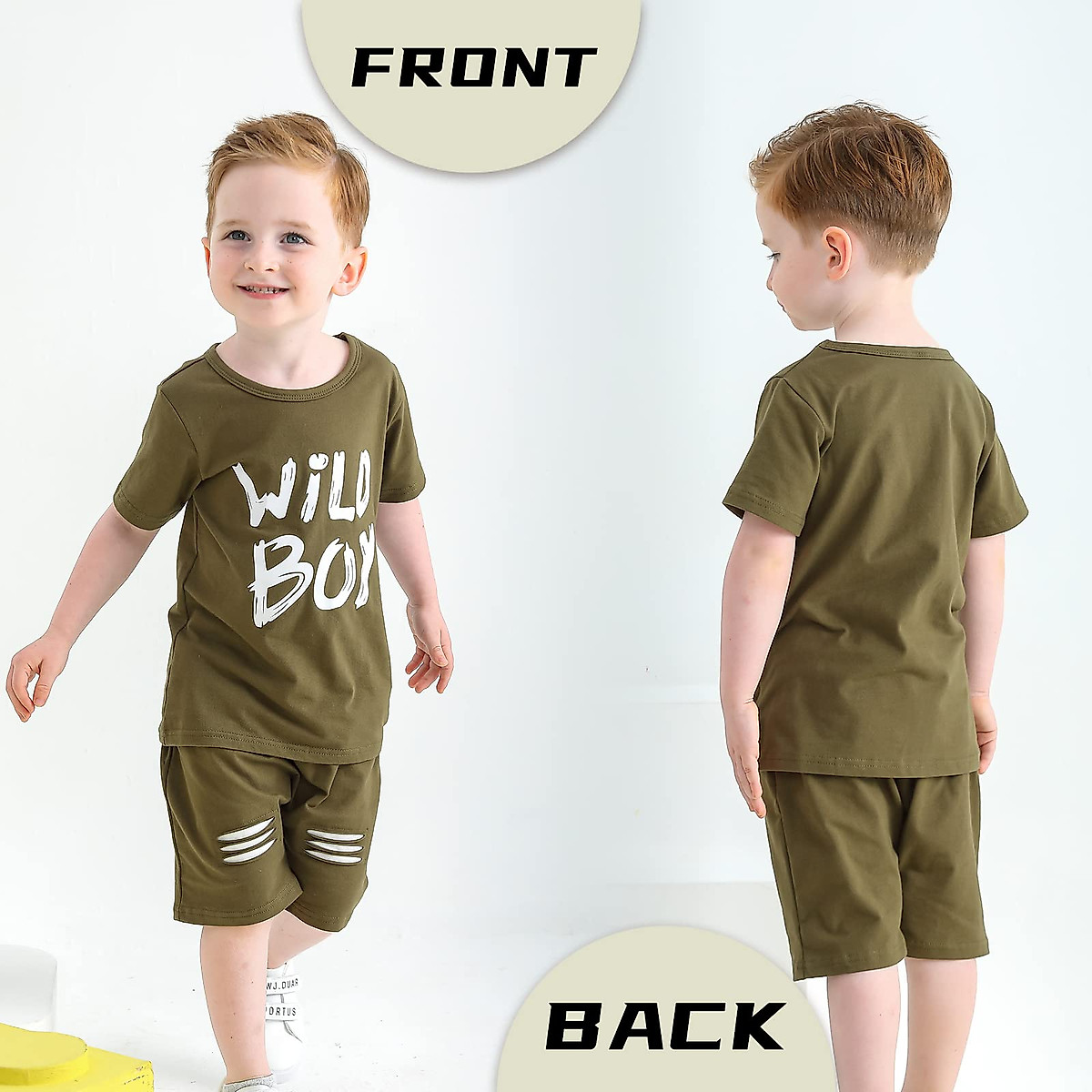 Happy Town Toddler Baby Boy Clothes Short Sleeve T-shirt and Shorts Boys Summer Clothes Set (Green, 6-12 Months)