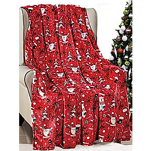 Ho Ho Ho Merry Christmas Collection by Décor&More Microplush Holiday Throw Blanket (60" x 50") - Red Santa