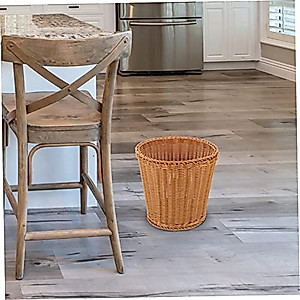 Holibanna Rattan Trash Can Wicker Trash Basket Ornament Container Water Hyacinth Storage Baskets Rattan Trash Bin Garbage Container Woven Waste Basket Sundries Container Plastic Wastebasket