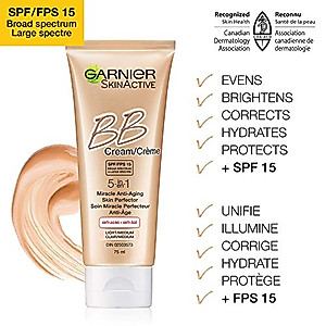 Garnier SkinActive BB Cream Anti-Aging Face Moisturizer, Light Medium, 2.5 Ounce