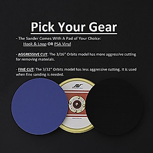 AirVANTAGE Industrial Grade Random Orbital Air Sander Non-Vacuum With Low-Profile Pad, 1/4 in. NPT Air Inlet (6": 3/16- Hook & Loop)