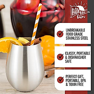 Backyard Bum Premium Solid Stainless Steel Wine Glasses | Set of 4 Large 18 Ounce | Stemless Wine Glasses| Perfect for Entertaining Outdoors