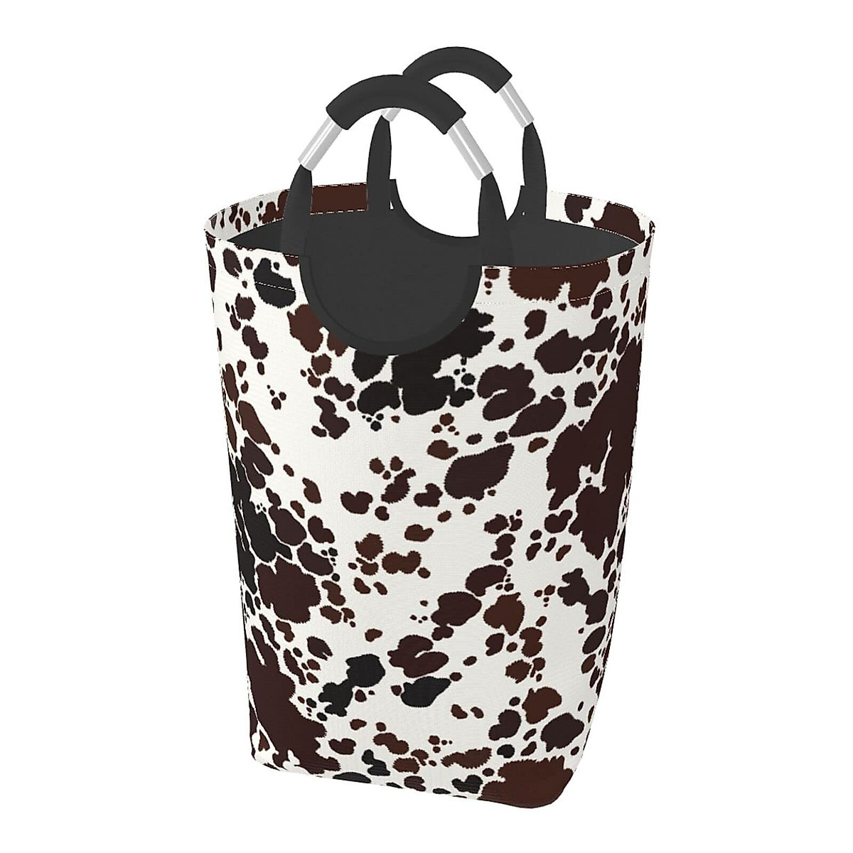 MIFSOIAVV Cowhide Brown Milk Cow Print Large Laundry Basket Collapsible Organizer Bin Animal Cowhide Skin Pattern Laundry Hamper with Handles Durable Washing Bin Dirty Basket for Nursery Clothes Toys