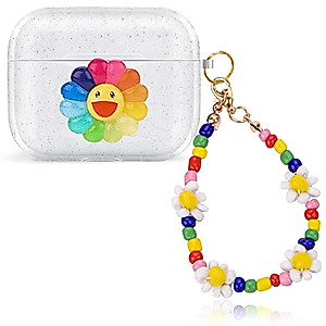 Cute AirPod 3 Case Smile Sun Flower Bracelet Design Soft Clear Glitter Protective Cover Compatible with AirPods 3rd Generation Case 2021