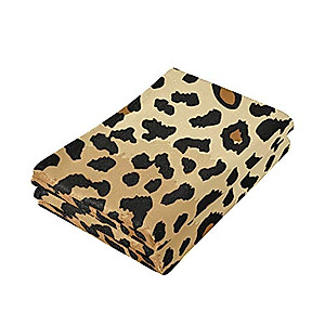 Oreayn Leopard Skin Hand Towel for Bathroom Kitchen Beach Polyester Cotton Set of 2 Leopard Animal Print Fingertip Towel Soft Absorbent 28.3 x 14.4 Inch