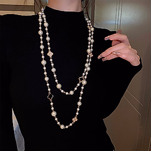 Fashion Designer Imitation Pearl Necklace White layered Long Pearl Necklaces for Women Vintage Jewelry for Party