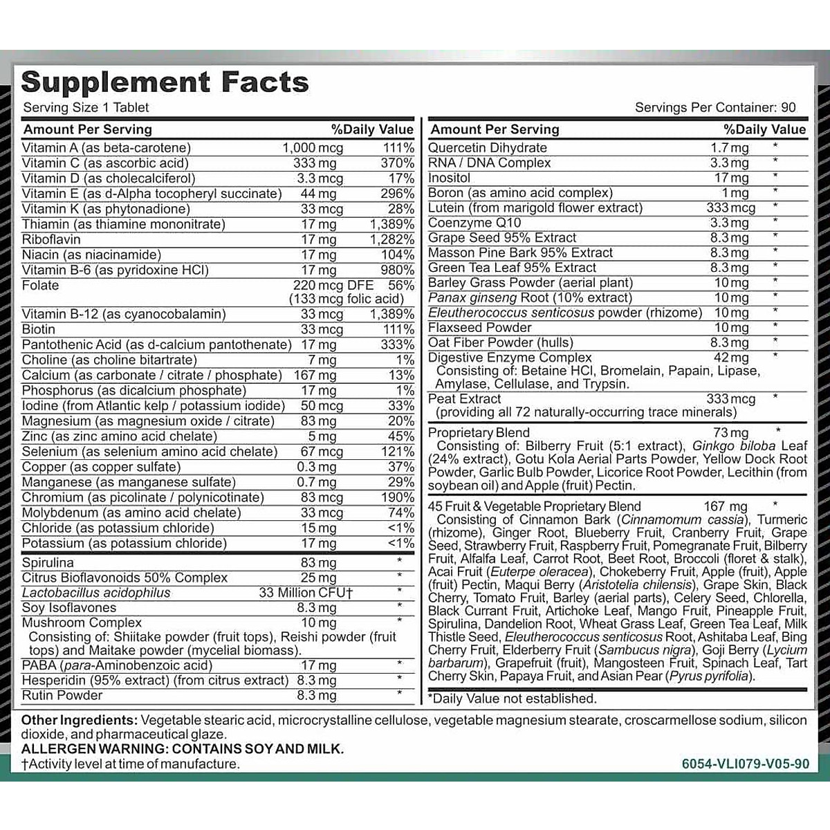 MEGAV-1 Multi-Vitamin, Superfood & Minerals - Daily Multivitamin with Probiotics, Digestive Enzyme, Mushroom Complex for Heart Health, Immune Support, Energy & Stamina: 2-Pack, 180 Tablets