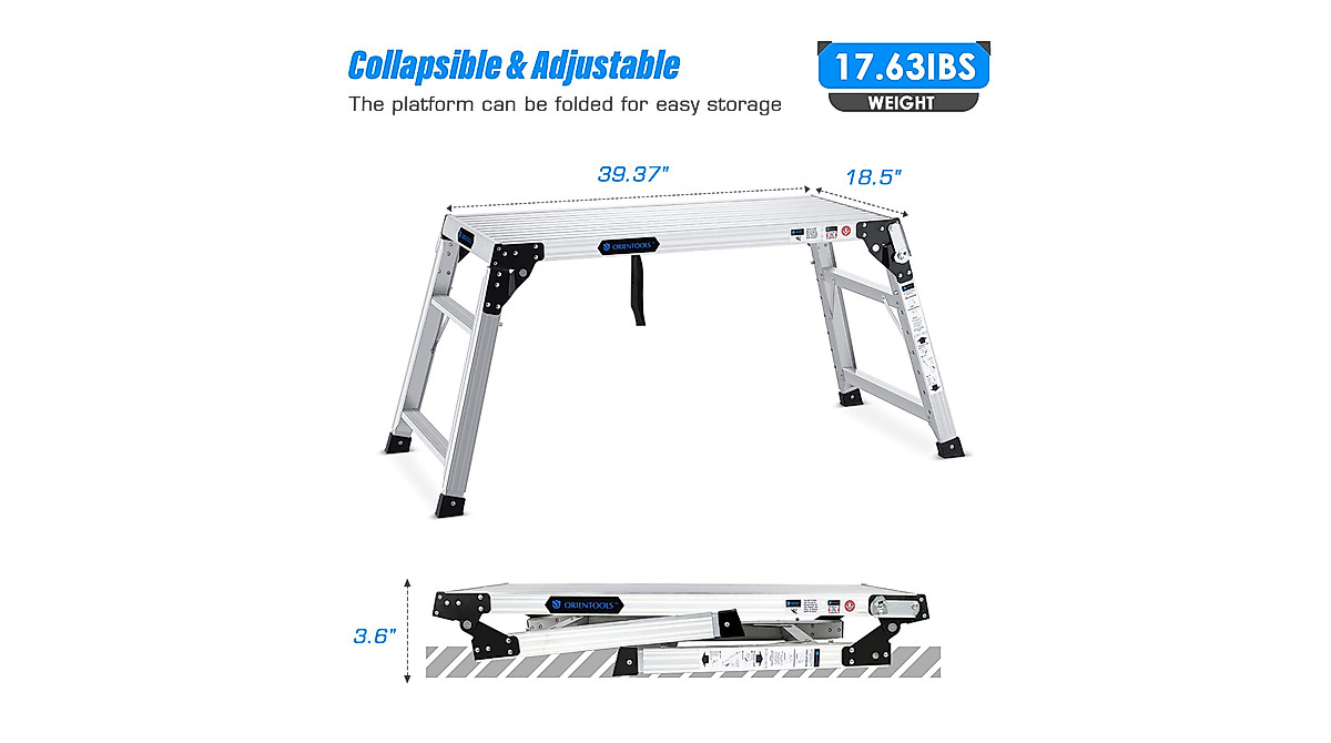 Adjustable Work Platform Step Ladder - 330 LBS Capacity