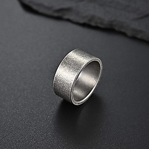 INRENG Mens Womens Stainless Steel Ring 10mm Wide Cool Plain Band Matte Brushed Finish Flat Top 10mm Ancient Silver Size 12