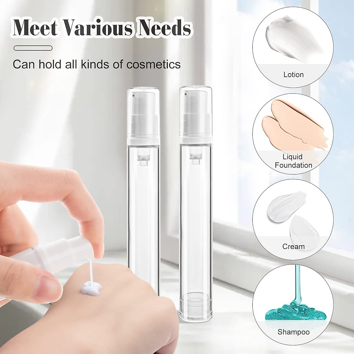 20Pcs 15ml/0.5oz Airless Pump Bottle Refillable Plastic Airless Vacuum Dispenser Portable Clear Cosmetic Sample Vial Container Jars for Lotion Emulsion Toiletries Liquid Foundation