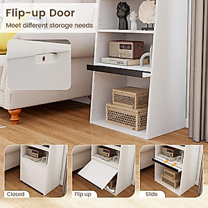 Giantex 6-Tier Bookcase, Freestanding Ladder Bookshelf with 2 Adjustable Shelves & Flip Up Door, Multifunctional Display Stand with Anti-Tipping Kit for Living Room Bedroom Home Office, White