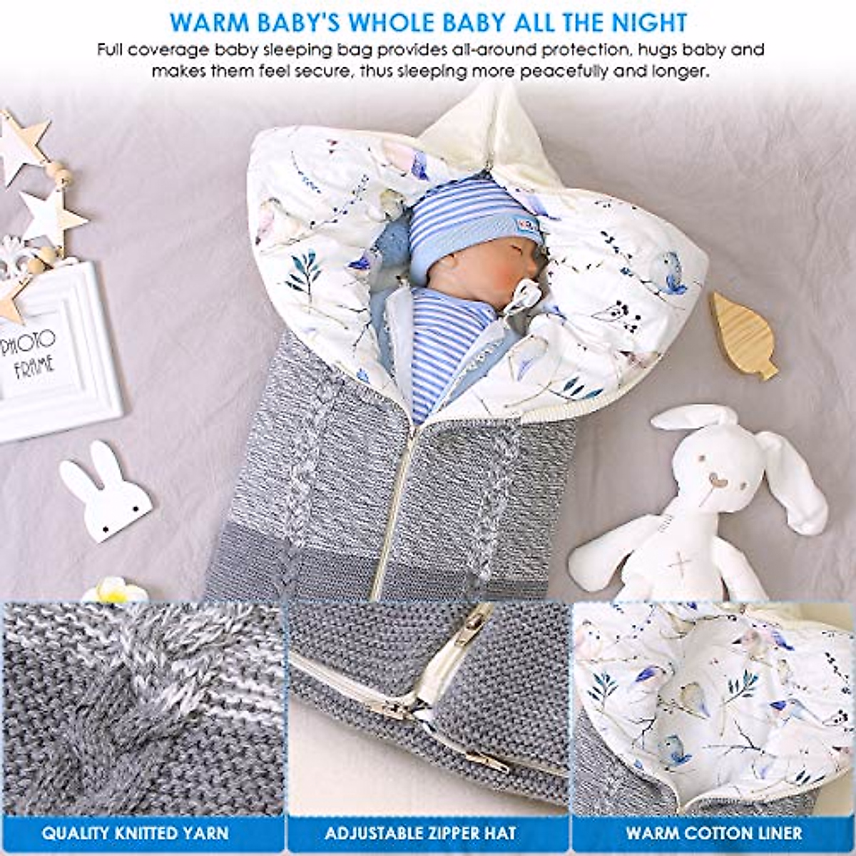 Petyoung Newborn Baby Swaddle Blanket, Multifunction Stroller Wrap Sleeping Mat Thick Warm Sleeping Bag for Baby Boys Girls 0-12 Months