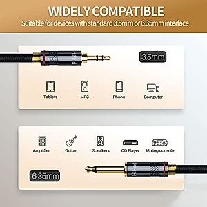 HiFind 3.5mm to 6.35mm Stereo Audio Cable 4 Ft (Hi-Fi Sound-Silver Plated Copper-Spring SR-Braided) 3.5 mm 1/8" TRS Male to 6.35 mm 1/4" TRS Male Bidirectional Cable for Guitar,Home Theater,Speaker