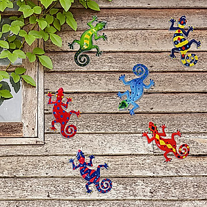Juegoal 6 Pack Metal Gecko Wall Art Decor Inspirational Sculpture Hang Indoor Outdoor for Home Bedroom Living Room Office Garden, 9 Inches