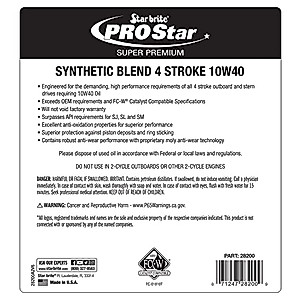 STAR BRITE Super Premium Synthetic Blend 4 Stroke Oil 10W 40 - High-Performance Marine Engine Oil for Outboards, Inboards, and Stern Drives - 1 Gallon (028200)