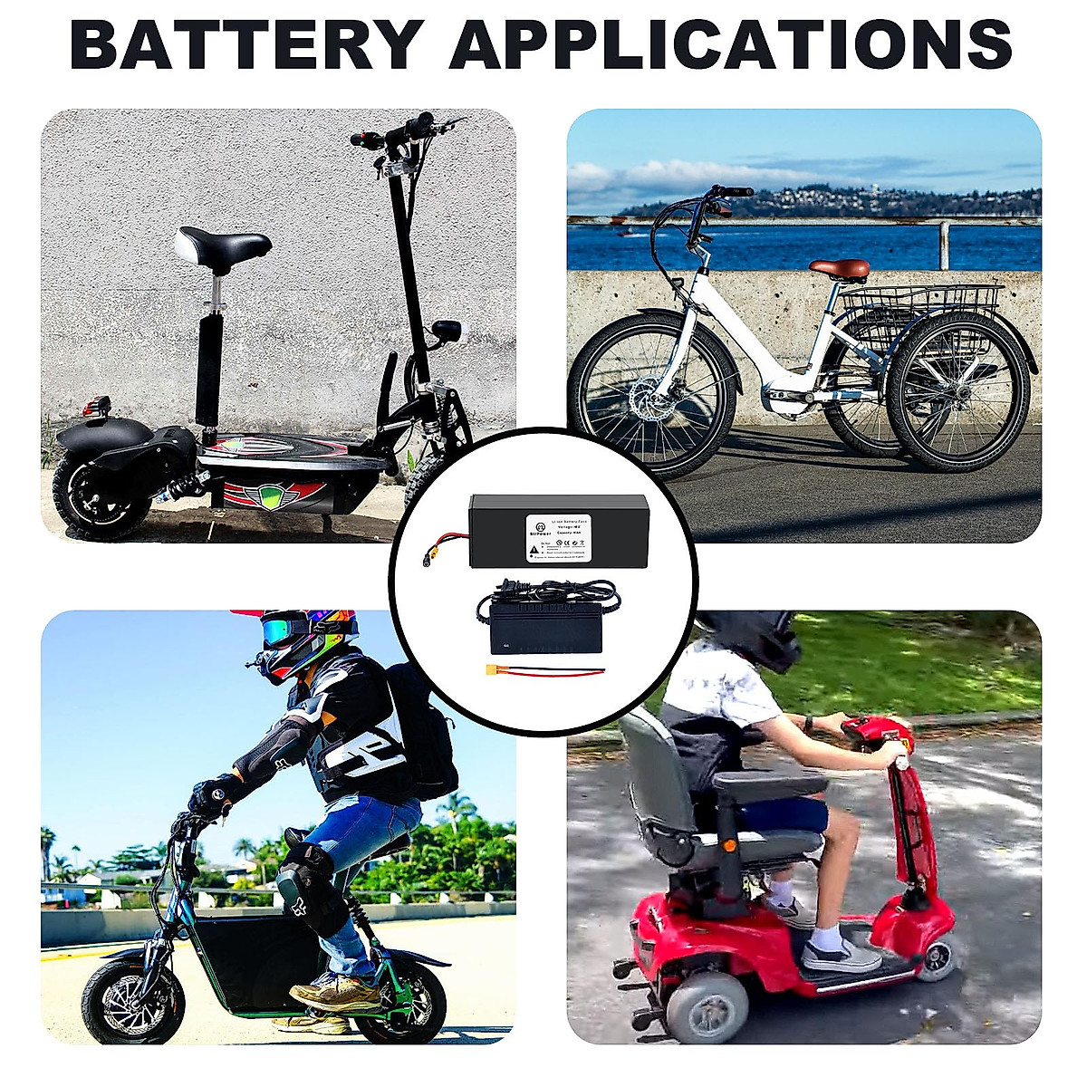 BtrPower Ebike Battery 48V 10AH Lithium Ion Battery Pack with 3A Fast Charger,20A BMS for Electric Motorcycle Scooter 250W 500W 700W Motor