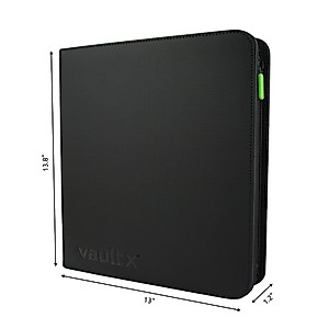 Vault X Premium Exo-Tec Zip Binder 12 Pocket, 20 Double-Sided Pages for 480 Side-Loading Slots for Board, Collectible or Trading Card Game Protective Folder Album (Black)