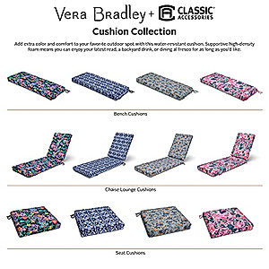 Vera Bradley by Classic Accessories Water-Resistant Patio Bench Cushion, 54 x 18 x 3 Inch, Ikat Island, Patio Furniture Cushions