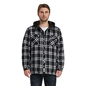 WenVen Men's Thicken Insulated Plaid Flannel Quilted Shirt Jacket, Black, 2XL