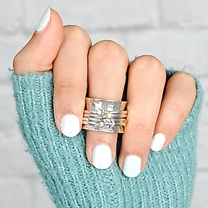 Boho-Magic Spinner Moonstone Moon and Star Ring for Women 925 Sterling Silver Fidget Wide Band (8)