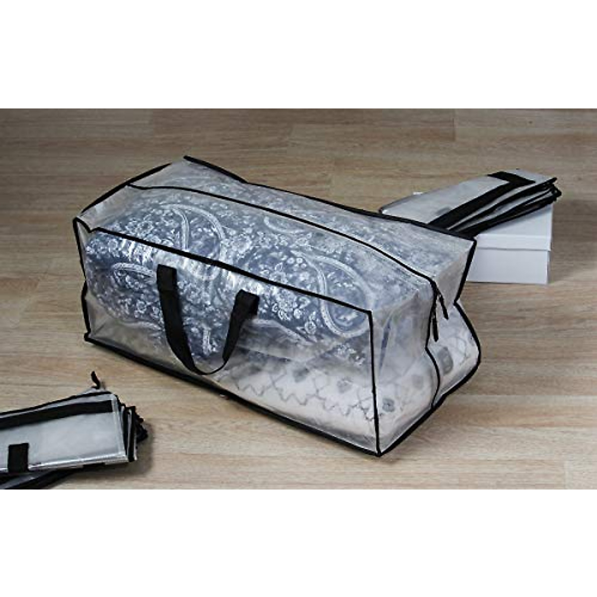 Earthwise Clear Storage Bags Heavy Duty Extra Large Transparent Moving Totes w/Zipper Closure Reusable Backpack Carrying Handles - Compatible with IKEA Frakta Hand Carts (4 Pack) (29 X 13.5 X 12)