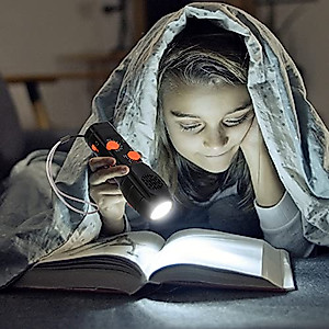 Hand Crank Flashlight with Emergency Radio Phone Charger, Portable Dynamo SOS LED Torch Rechargeable USB Charging Handheld LED Flashlights Built-in Loudspeaker for Camping Hiking Gift