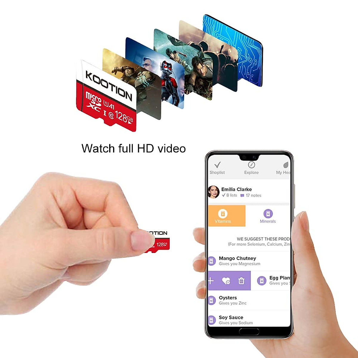 KOOTION 128GB Micro SD Cards 5-Pack, Class 10 MicroSDXC Flash Memory Card, Full HD Video Recording, UHS-I TF Card for Security Camera/Smartphone/Tablet/Drone/PC, C10, U1 (5Pack)