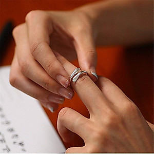 SUNTIRC Ring Silver Heart Love Hug Hands One Size Adjustable Ring Jewelry (1pc)