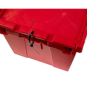 12 Gallon Heavy-Duty Flip Tote Storage Container (PACK OF 6) - Red, Commercial Flip Top Tote, Industrial Plastic Storage Tote - 21 in. L x 15 in. W x 12in. H, Padlock & Metal Hinged Flip Cover