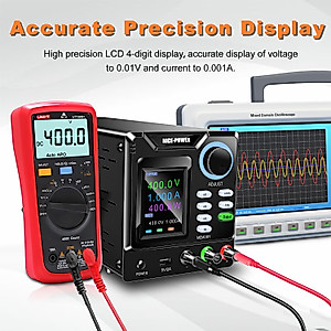 NICE-POWER DC Power Supply Variable, 0-400V 0-1A High Voltage Bench Power Supply with Memory Storage and Encoder Knob, Adjustable Regulated DC Power Supply with Output Switch, Lock Button,PC Software