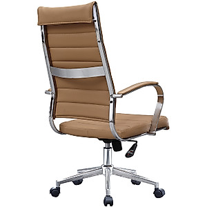 2xhome Contemporary Mid Century Modern High Back Tall Ribbed PU Leather Swivel Tilt Adjustable Chair with Back Swivel Wheels Designer Boss Executive Office Conference Room Work Task Tall Desk Tan