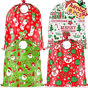 Funnlot 8PCS Giant Christmas Bags Super Large Christmas Gift Bags Big Christmas Bags 44X36 Inch With Tags Oversized Christmas Gift Bags For Holiday Gifts Treats Heavy Duty Jumbo Gift Bags