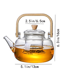 Glass Teapot with Infuser Clear Glass Tea Kettle with 6 Teacups, 900 ml Tea Pot Set for Stove Top, Loose Tea, Tea Maker Gift