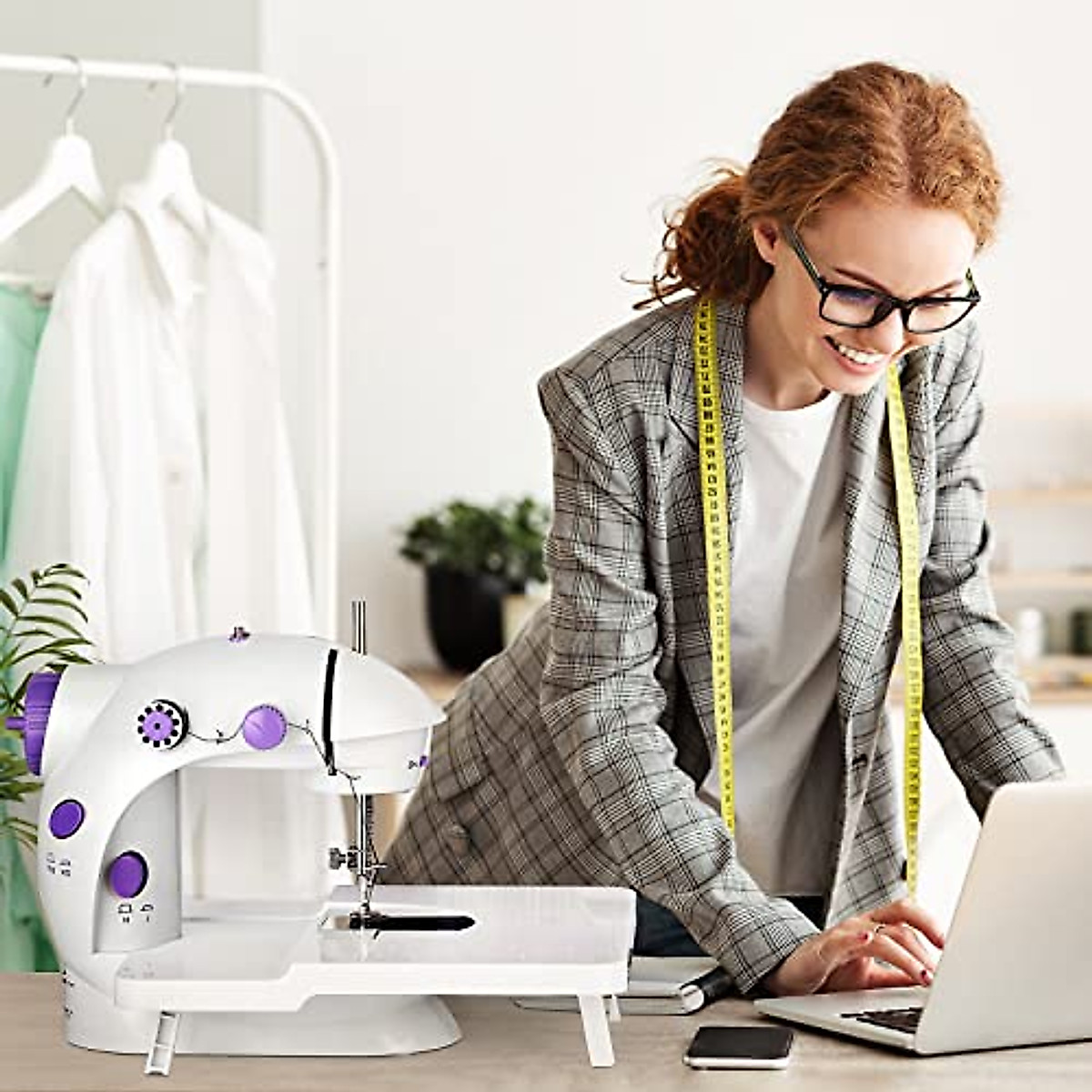 Mini Sewing Machine Dual Speed Portable Sewing Machine with Extension Table Foot Pedal Household Electric Small Sewing Machine for Beginner Kids Women Fabrics Clothing Home Travel - Purple