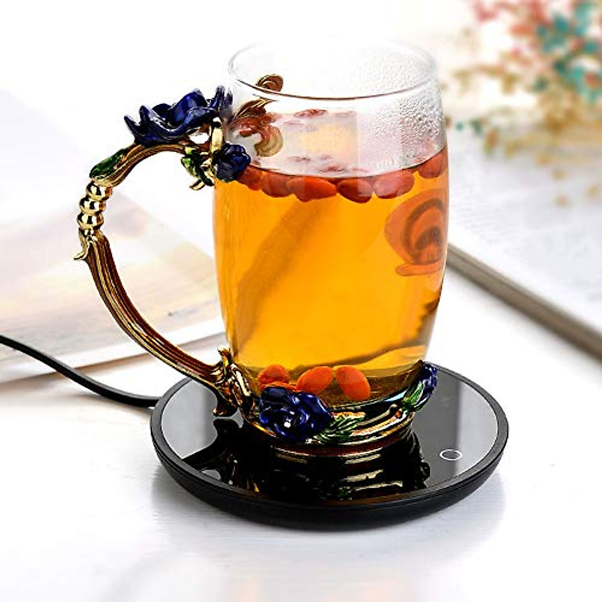 Fdit Coffee Mug Warmer Beverage Warmer Plate Desktop Heated Coffee Tea Waterproof Touch for Coffee Tea Milk(US-Black)