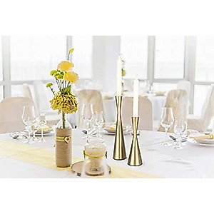 Vixdonos Brass Gold Taper Candlestick Holders Metal Candle Holders Set of 3 Table Decorative Candle Stand for Wedding, Dinning, Party,Home Decor (Gold)