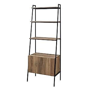 Walker Edison Furniture Company Industrial Modern Ladder Bookcase w/Cabinet, 72 Inch, Reclaimed Barnwood
