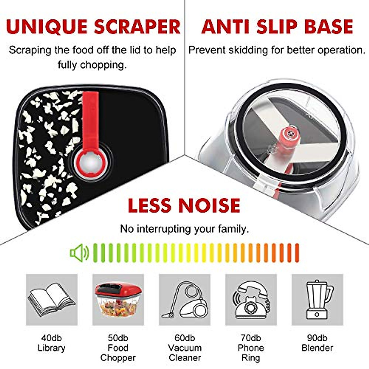 Manual Food Processor Vegetable Chopper, Geedel Pull Cutter with String for Veggies, Fruits, Salad, Onion, Ginger, Nuts, Herbs, etc, 2 Cup(500ml), Red