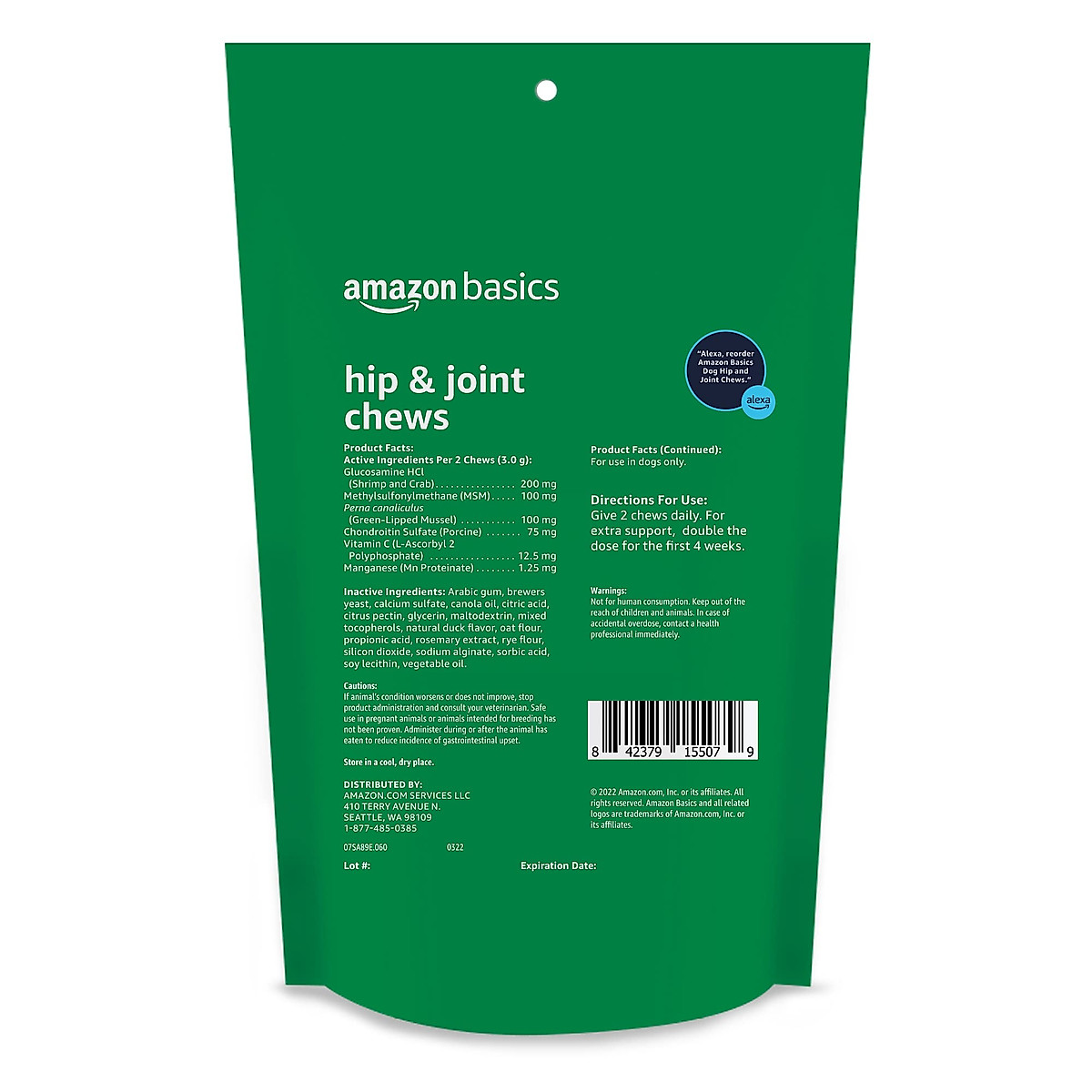 Amazon Basics Dog Hip & Joint Supplement Chews, 60 Count (Previously Solimo)