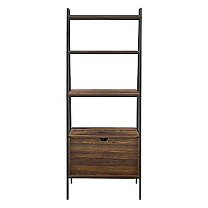 Walker Edison Industrial Wood Ladder Bookcase Home Office Workstation, 72 Inch, Dark Walnut
