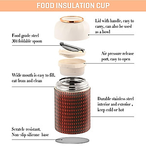 JUNZAN Red Black Pattern Kids Womens Insulated Food Jar Container with Spoon 17oz/500ml Hot Food Containers Stainless Steel Vacuum Wide Mouth Insulated Containers for Hot/Cold Food