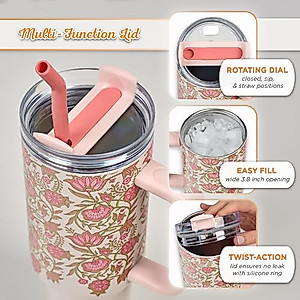 Christian Art Gifts Extra Large Stainless Steel Double Wall Vacuum Insulated Travel Tumbler for Women: Be Still Inspirational Scripture, Lid, Reusable Straw, Wide Handle, White & Pink Floral, 40 oz.