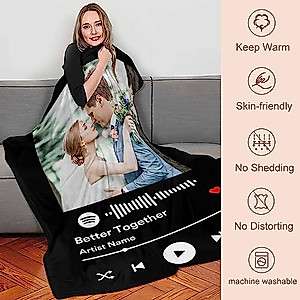 FunStudio Custom Blankets with Photos, Personalized Picture Throw Blanket, Music Song Style Wedding Anniversary Birthday Customized Gifts for Couples Boyfriend Girlfriend Sister