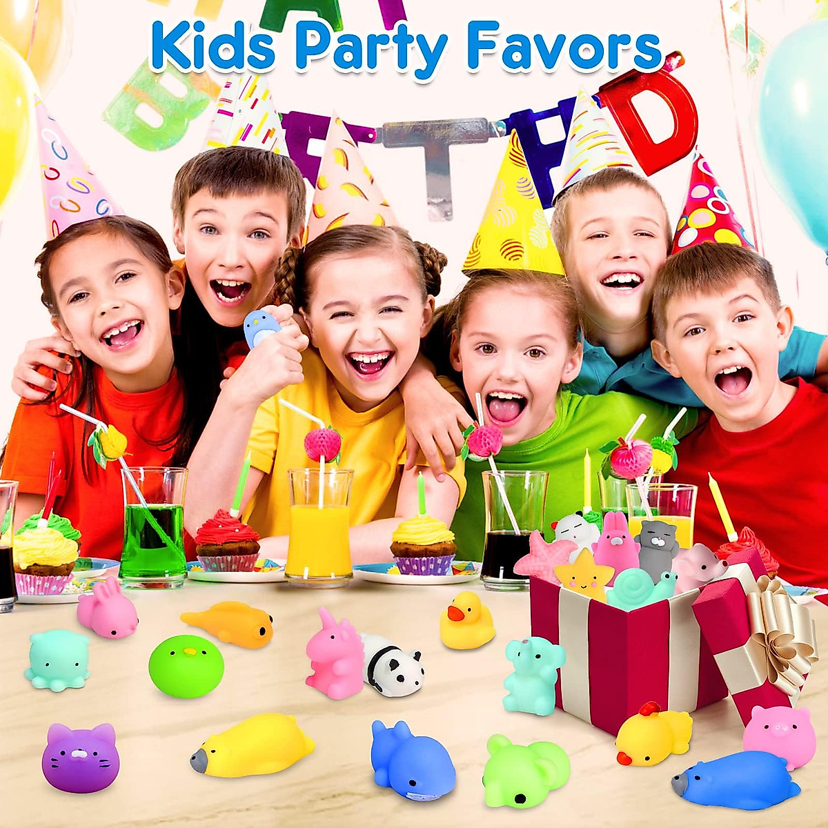 Mochi Squishy Toys FLY2SKY 28PCS Animal Mini Squishies Kawaii Party Favors for Kids Cat Unicorn Squishy Squeeze Stress Relief Toys Goodie Bags Novelty Toy Easter Gifts for Boys Girls Adults, Random