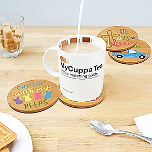 Easter Wood Drink Coasters Set Happy Easter Spring Festival Theme Gift Easter Bunny Eggs Carrots Decor Round Bamboo Coasters for Tabletop Protection Cup Glass Bottle Mat Heat Resistant Set of 6