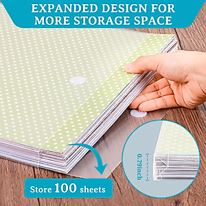 Caydo 40 Pieces Scrapbook Paper Organizer with Hook and Loop Closure, Clear 12x12 Paper Storage Organizer with 60 Pieces Adhesive Stickers for Holding Scrapbook Paper, Vinyl Paper, Files
