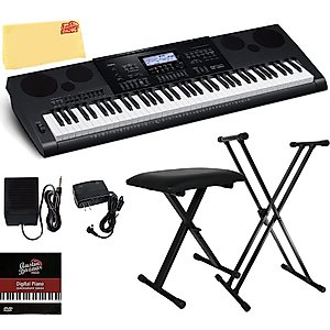 Casio WK-7600 76-Key Workstation Keyboard Bundle with Adjustable Stand, Bench, Sustain Pedal, Power Supply, Instructional DVD, and Austin Bazaar Polishing Cloth